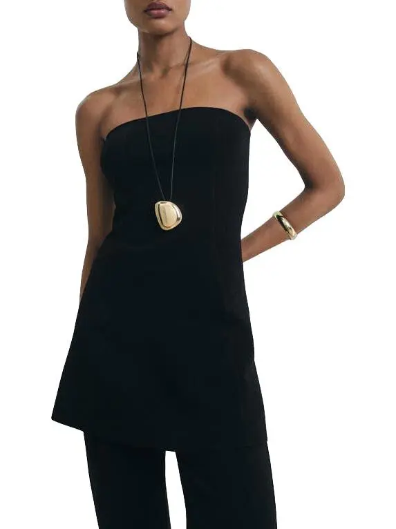 Mango Strapless Ribbed Top - Black
