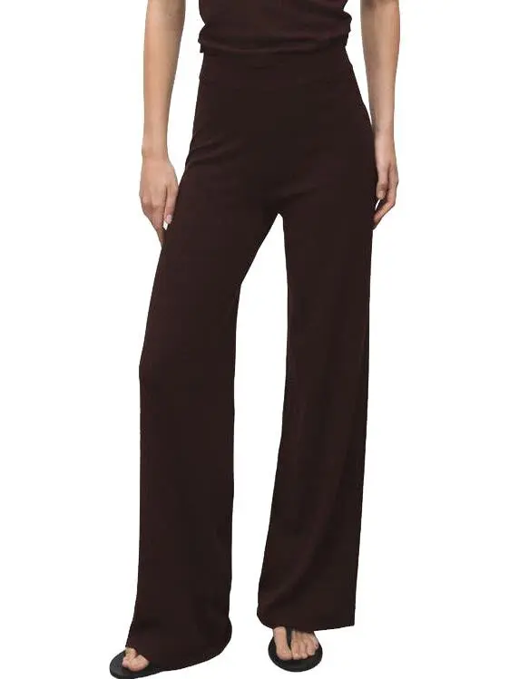 Mango High-waisted Wide-leg Knit Trousers - Chocolate