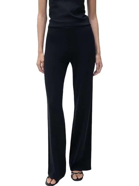 Mango High-waisted Wide-leg Knit Trousers - Dark Navy