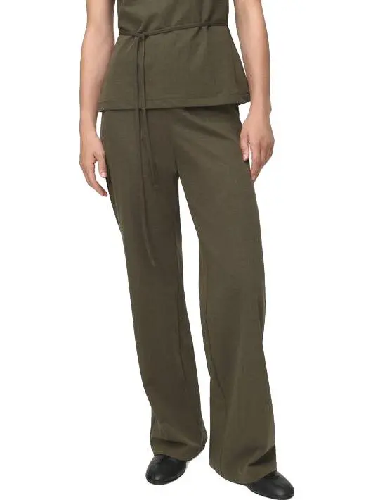 Mango Straight Fit Pants With Elastic Waist - Khaki Green