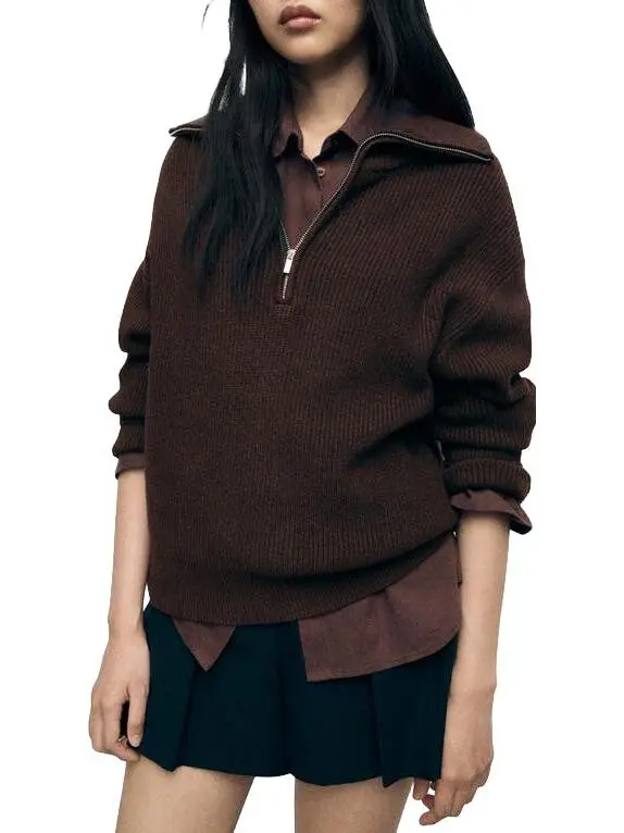 Mango Half Zip Sweater - Chocolate