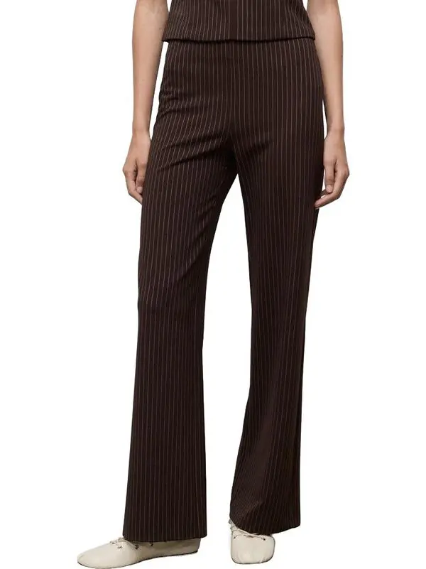 Mango Pinstripe Wide Leg Trousers - Brown