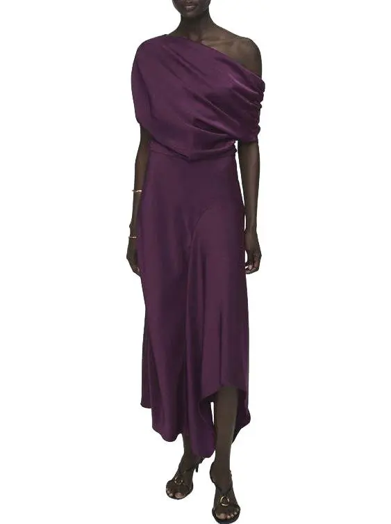 Mango Asymmetric One-shoulder Midi Dress - Purple