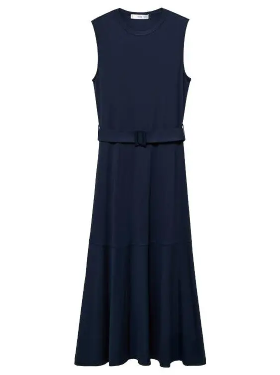 Mango Belted Sleeveless Midi Dress - Navy