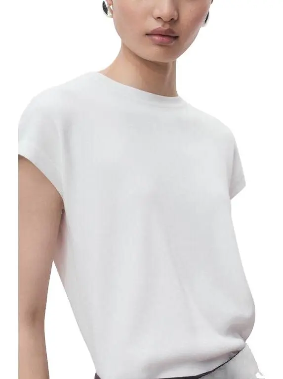 Mango Short Sleeve Cotton Blend Sweater - White