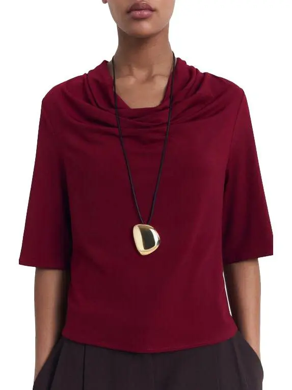 Mango Drape Neck Top - Burgundy