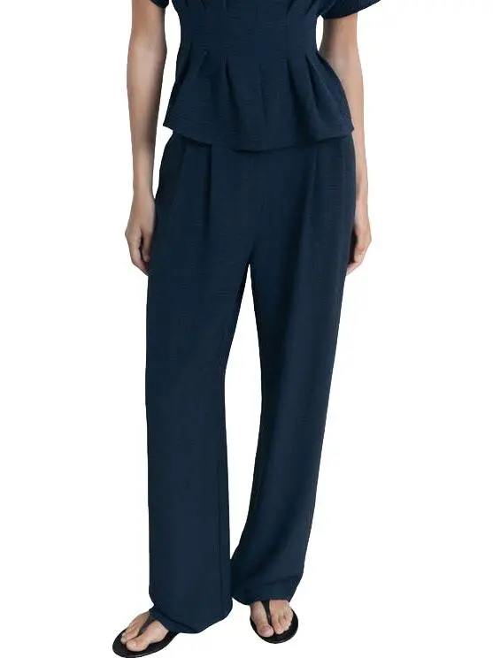 Mango Straight Fit Pleated Trousers - Navy