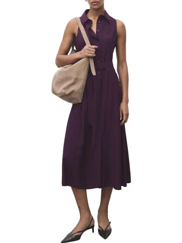 Mango Belted Sleeveless Shirtdress - Purple