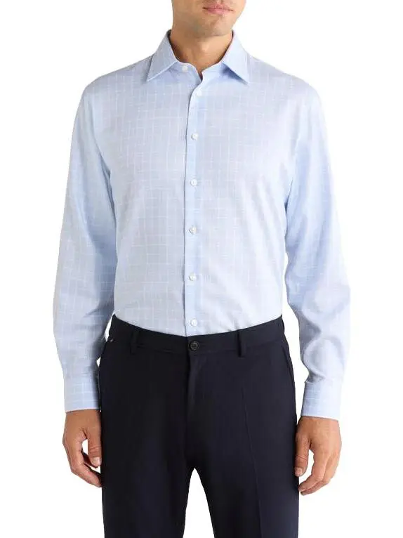 Nordstrom Traditional Fit Check Premium Non-iron Cotton Dress Shirt - Light Blue Angelo Pane