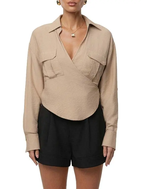 JLUXLABEL Drift Collared Cargo Long Sleeve Top - Beige
