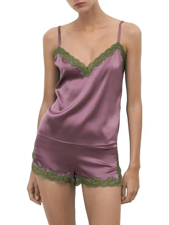 Mango Contrast Lace Silk Camisole - Plum