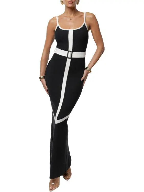 JLUXLABEL Belted Sleeveless Rib Maxi Dress - Black