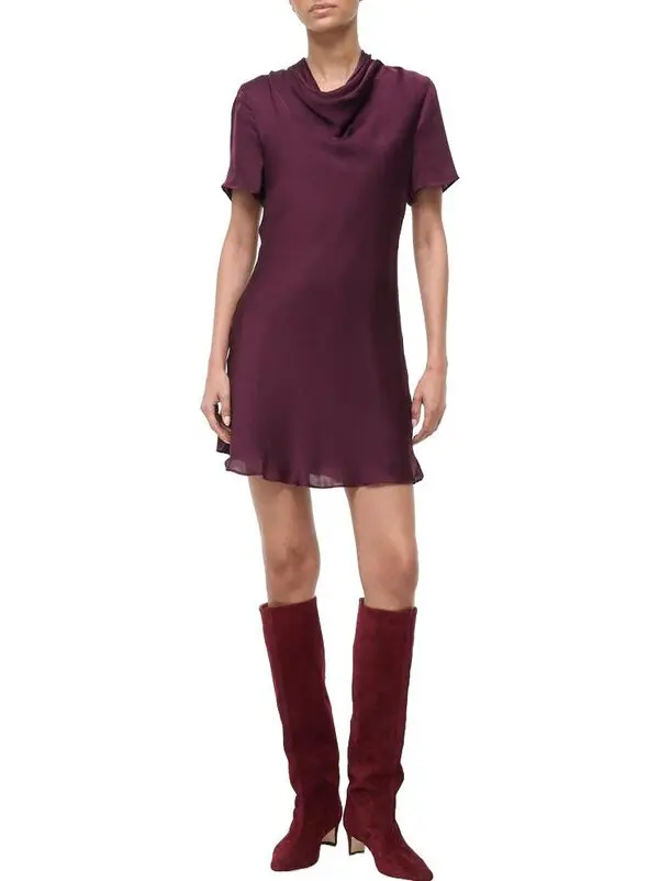 Staud Iris Cowl Neck Stretch Silk Minidress - Syrah
