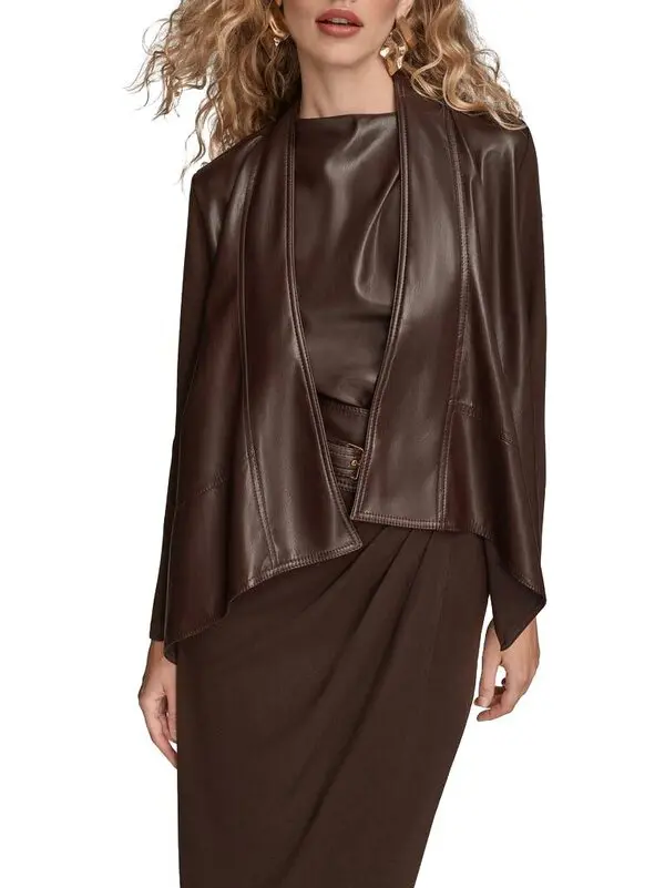 Donna Karan New York Faux Leather & Knit Jacket - Chocolt Pl