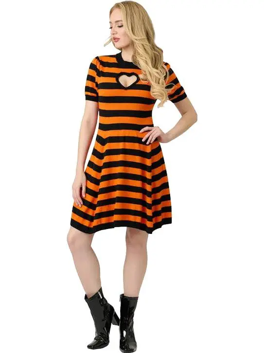 SMAK PARLOUR Heart Cutout Flare Sweater Dress - Orange