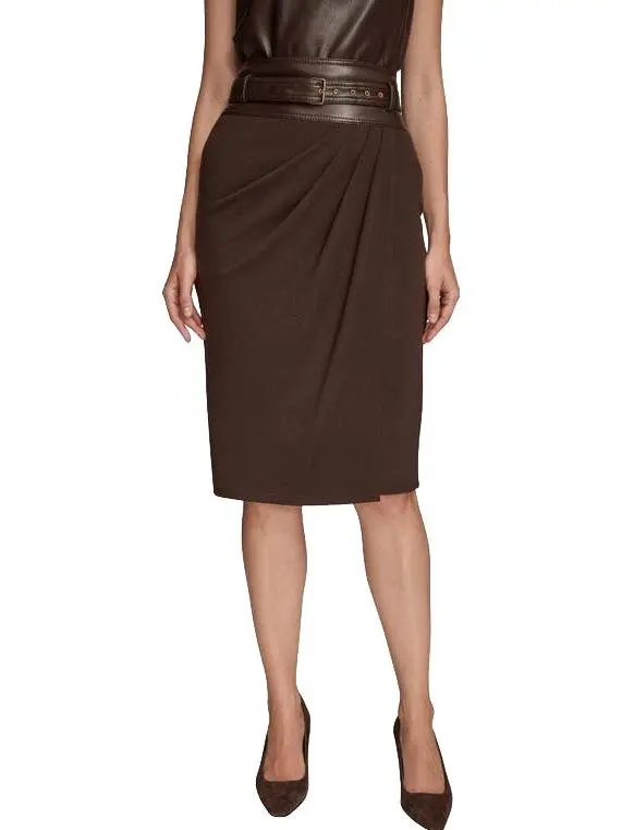Donna Karan New York Faux Leather Waist Belted Layered Skirt - Chocolt Pl