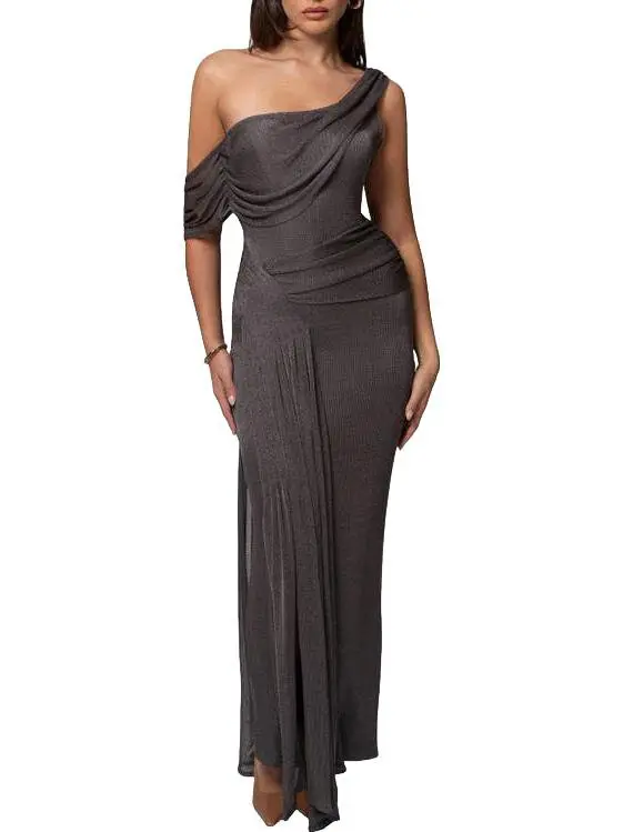 JLUXLABEL Drape Metallic One-shoulder Gown - Gray