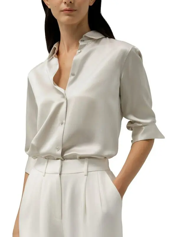 Lilysilk Spread Collar Silk Shirt - Pale-gray
