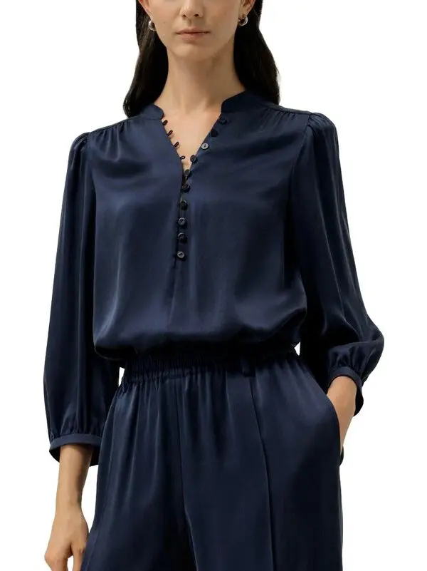 Lilysilk Silk Suede V-neck Blouse - Navy Blue