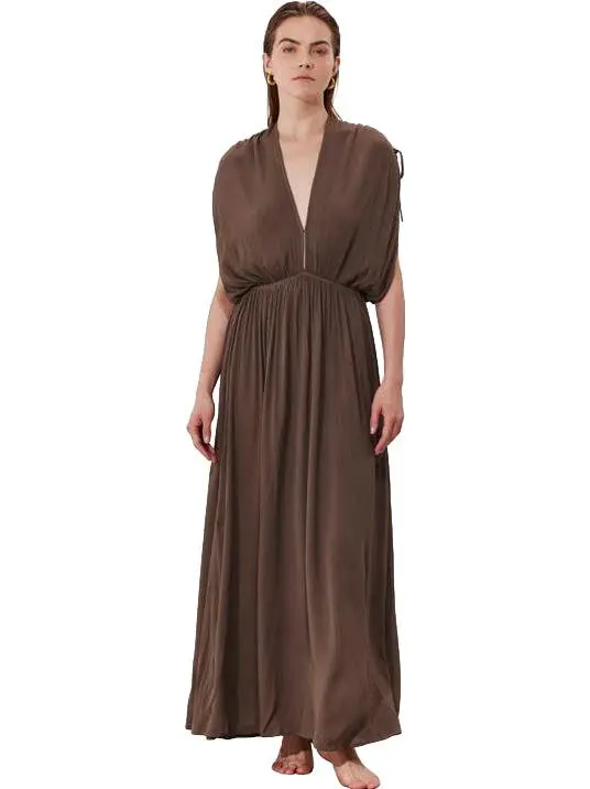 GOTTEX BEACH LIFE Solena Crêpe V Neck Midi Dress Cover-up - Khaki