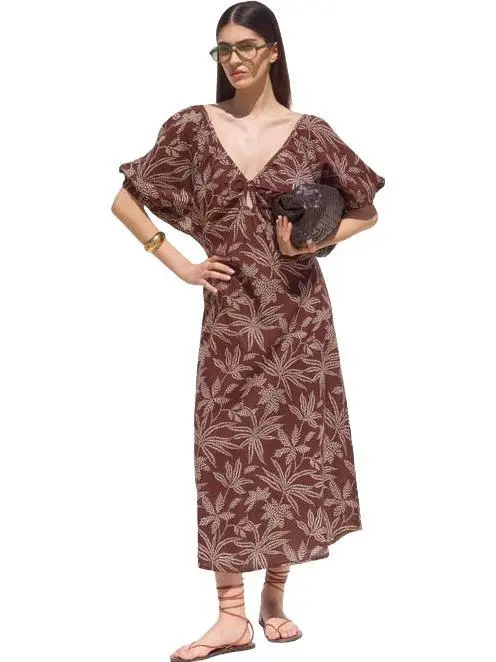 GOTTEX BEACH LIFE Terra Printed Puff Sleeve Midi Dress Cover-up - Multi-brown