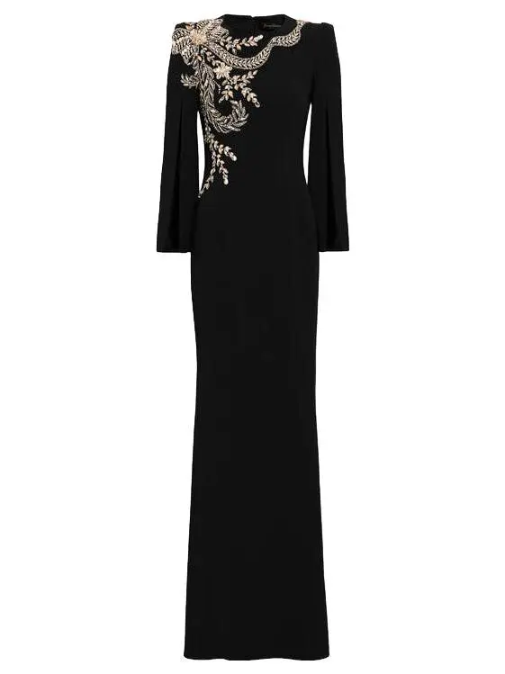 Jenny Packham Floral-embellished Slit-sleeve Maxi Dress - Liquorice