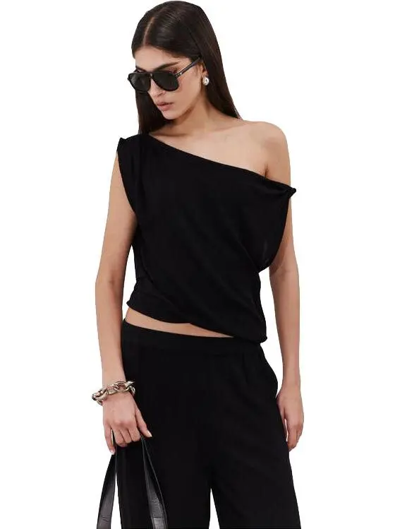 GOTTEX BEACH LIFE Solena Crêpe One Shoulder Beach Shirt - Black