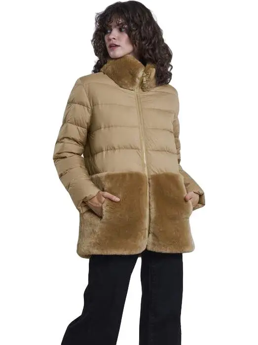 BLUE DUCK Down And Shearling Jacket - Camel