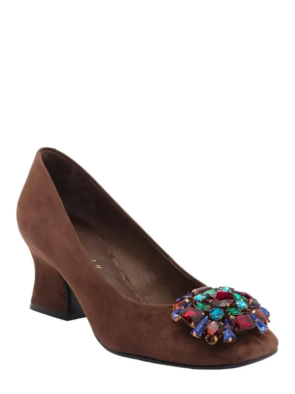 Jeffrey Campbell Panem Crystal Embellished Pump - Brown Suede Multi