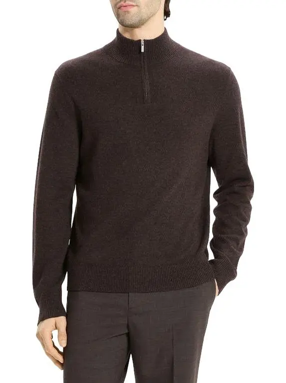 Theory Hilles Quarter Zip Cashmere Sweater - Brownwood Melange
