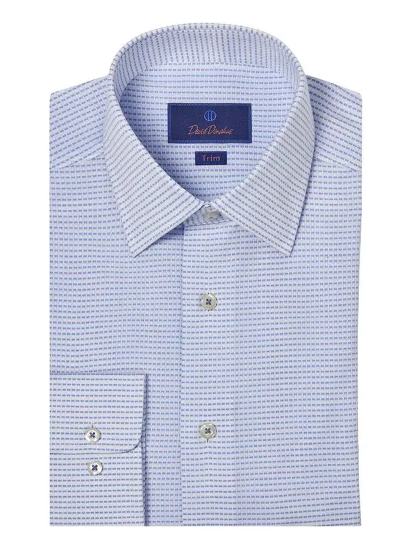 David Donahue Trim Fit Cotton Dress Shirt - White/blue