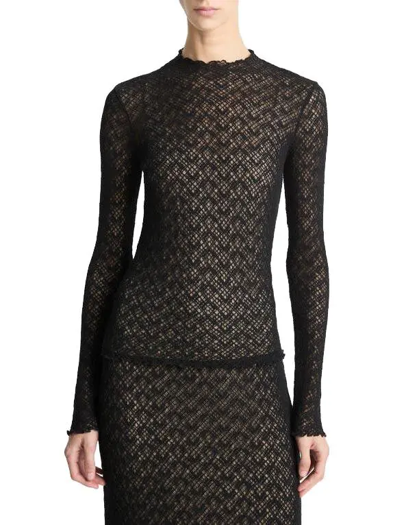 Vince Lace Mock Neck Top - Black