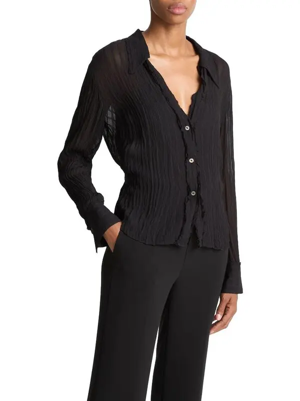 Vince Crushed Stripe Button-up Shirt - Black