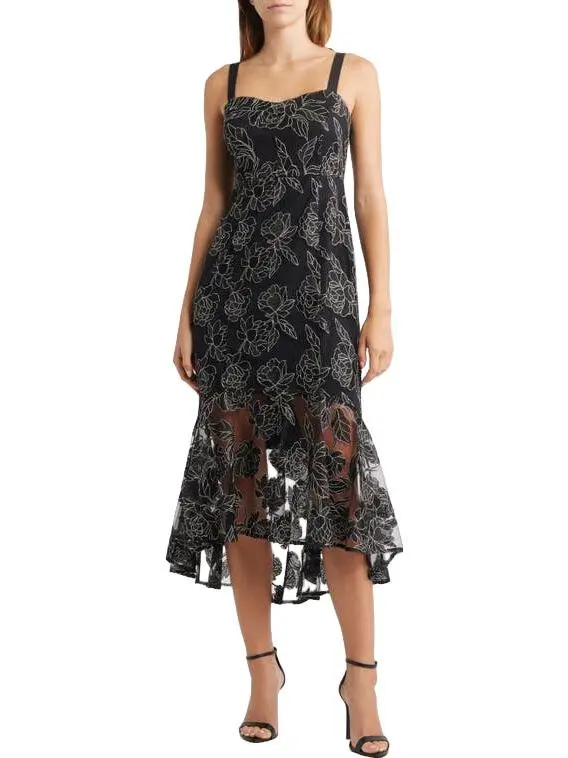 Sam Edelman Floral Embroidery High-low Dress - Black/white
