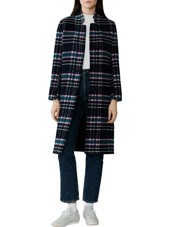 Soia & Kyo Plaid Single Breasted Overcoat - Indigo Multi