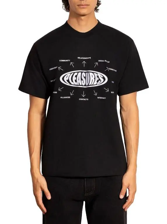 PLEASURES Overview Logo Cotton Graphic T-shirt - Black