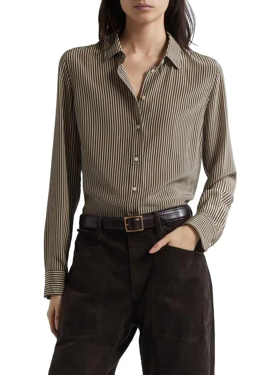 NILI LOTAN Gaia Slim-fit Silk Shirt - Chocolate Stripes
