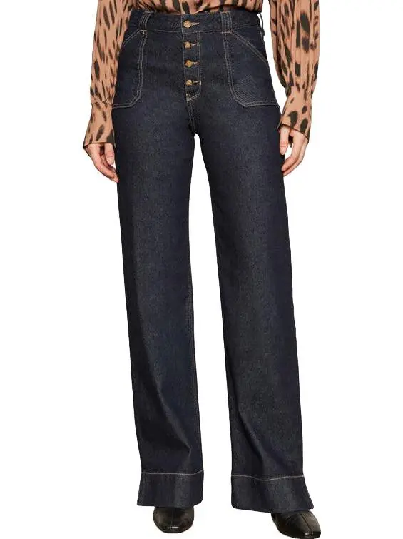 Sanctuary Elara Slim Wide Leg Jeans - Indigo Dark Rinse Wash