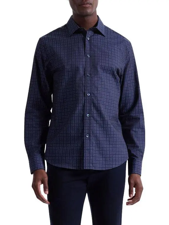 Bugatchi Julian Shaped Fit Check Cotton Button-up Shirt - Navy