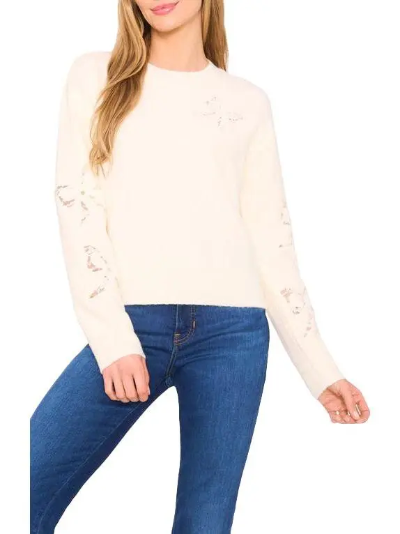 CECE DUPRAZ Lace Bow Inset Crewneck Sweater - Buttercream