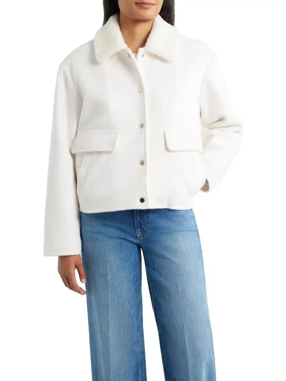 Bernardo Faux Shearling Lined Crop Jacket - Brigth White