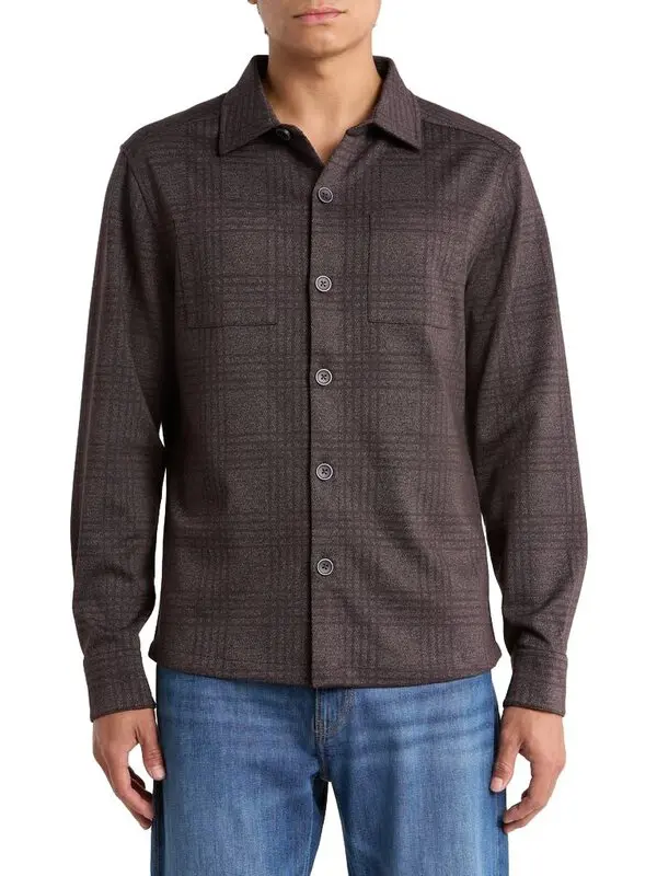 Robert Barakett Upton Plaid Double Knit Overshirt - Espresso