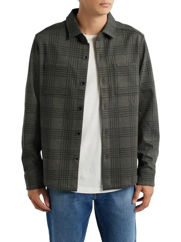Robert Barakett Upton Plaid Double Knit Overshirt - Olive