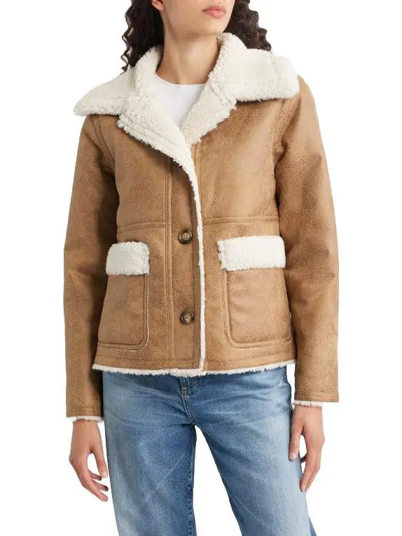 Bernardo Faux Shearling Coat - Brown Cream