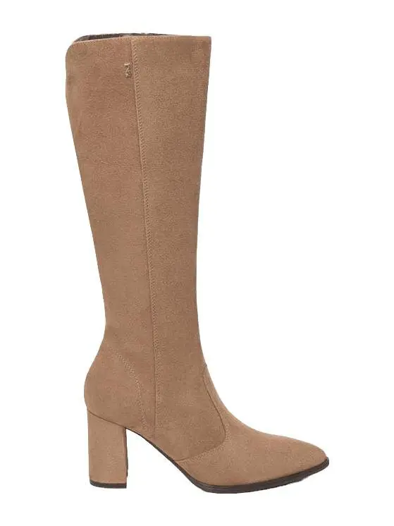 NEROGIARDINI Tall Suede Block Heel Boots - Mocha