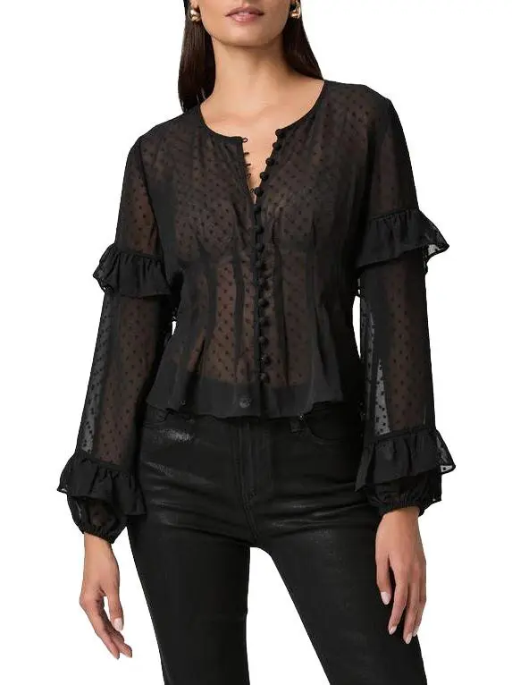 Paige Isolde Sheer Swiss Dot Top - Black