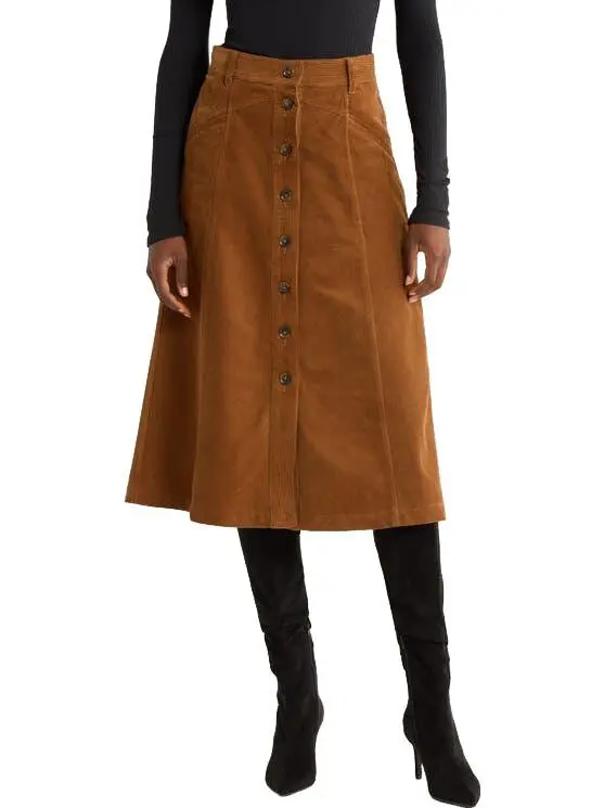Paige Jahn Corduroy Midi Skirt - Cognac