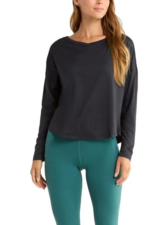 Zella Restore Soft Long Sleeve Relaxed T-shirt - Black