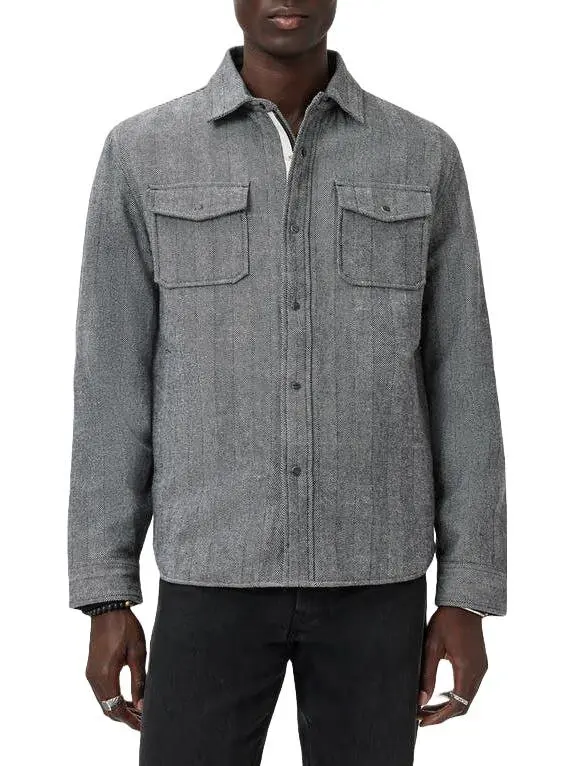 John Varvatos Jameson Herringbone Snap Jacket - Smoked Pearl Grey