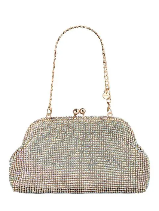 OLGA BERG Ela Crystal Mesh Frame Clutch - Rainbow